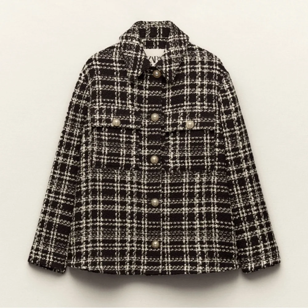 Zara | Jackets & Coats | Zara Jacket Xl Textured Plaid Oversized ...